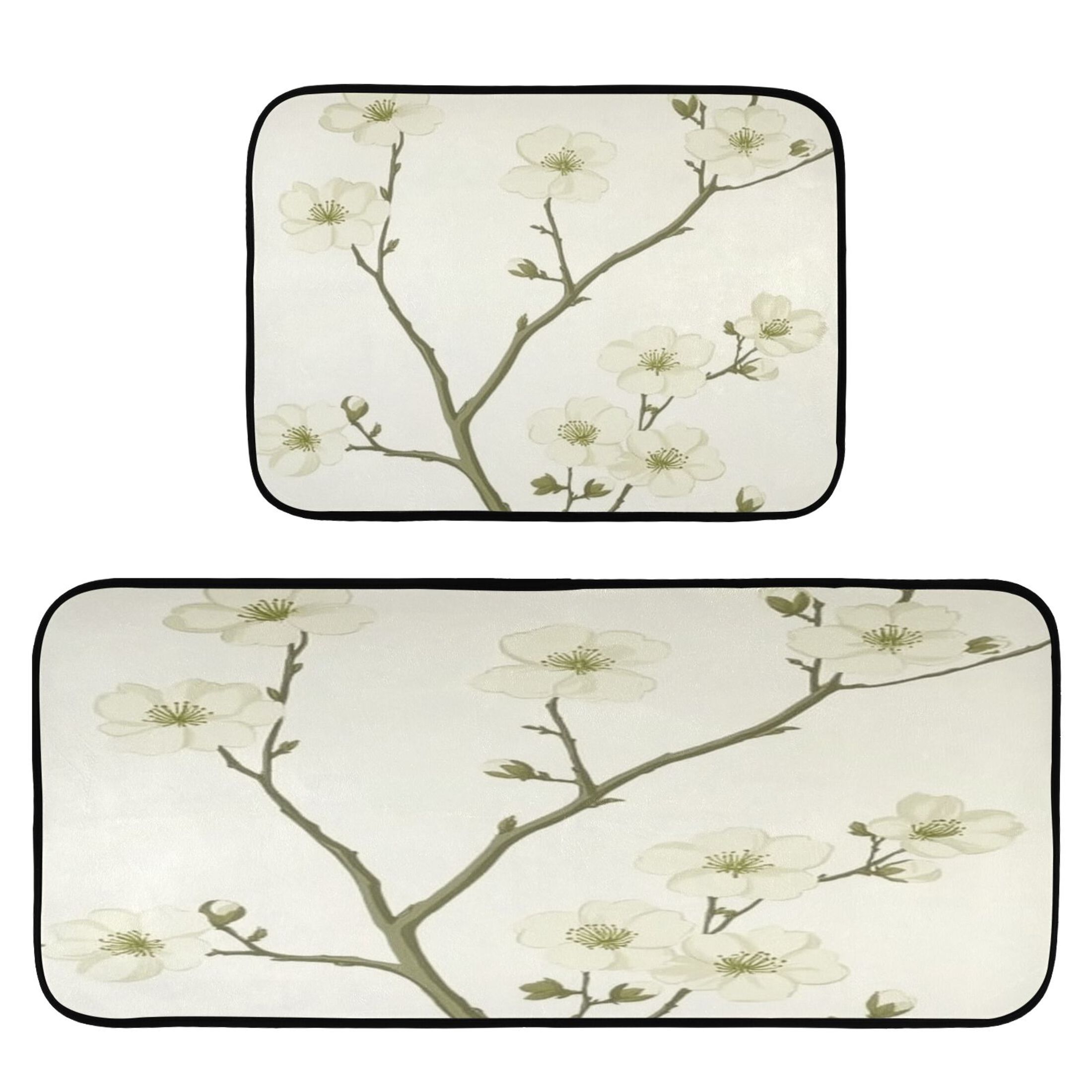 Branch with White Blossoms 2-Piece Kitchen Carpet Mat Set, Non-Slip ...