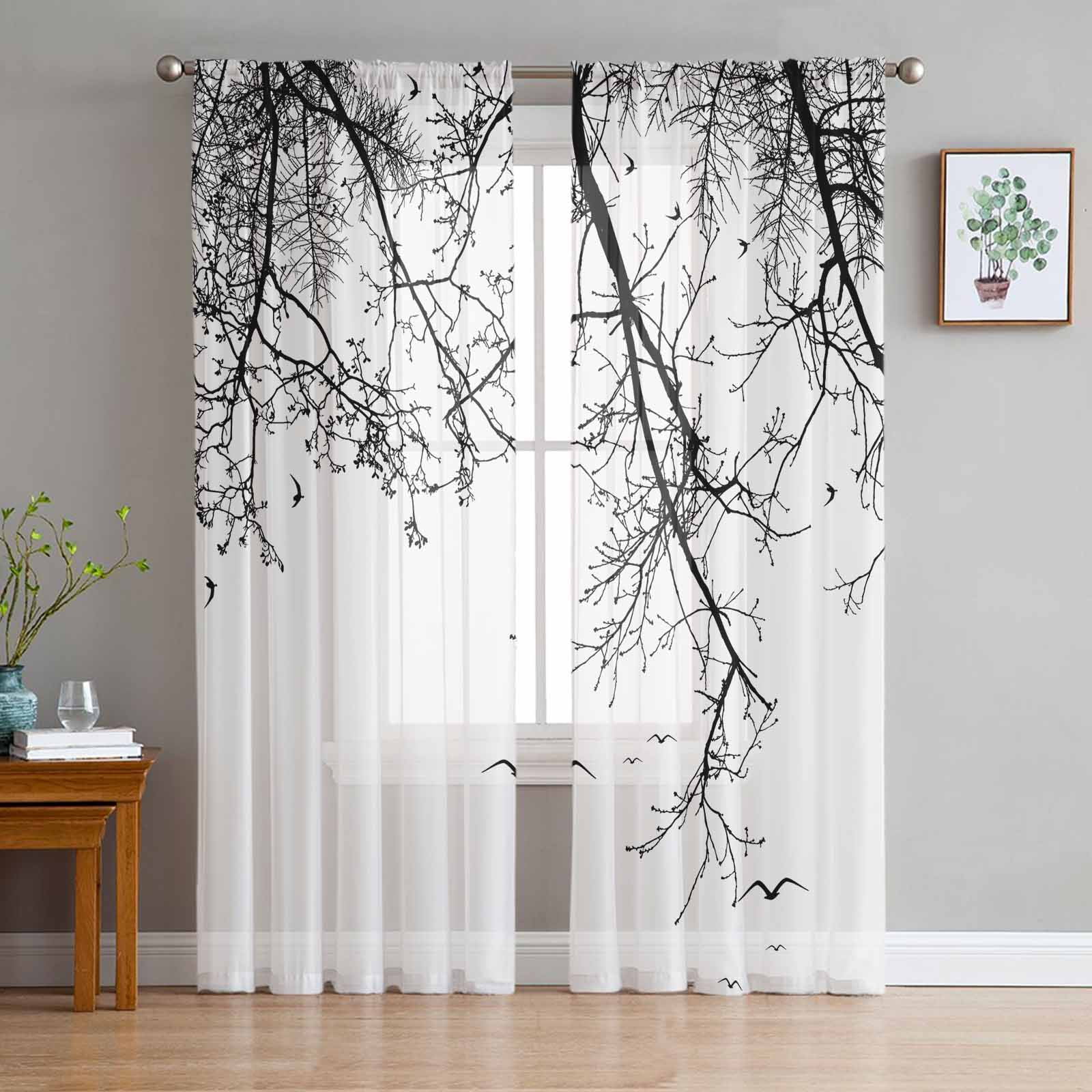 Branches Birds Animals Sheer Tulle Curtains for Living Room Valance ...