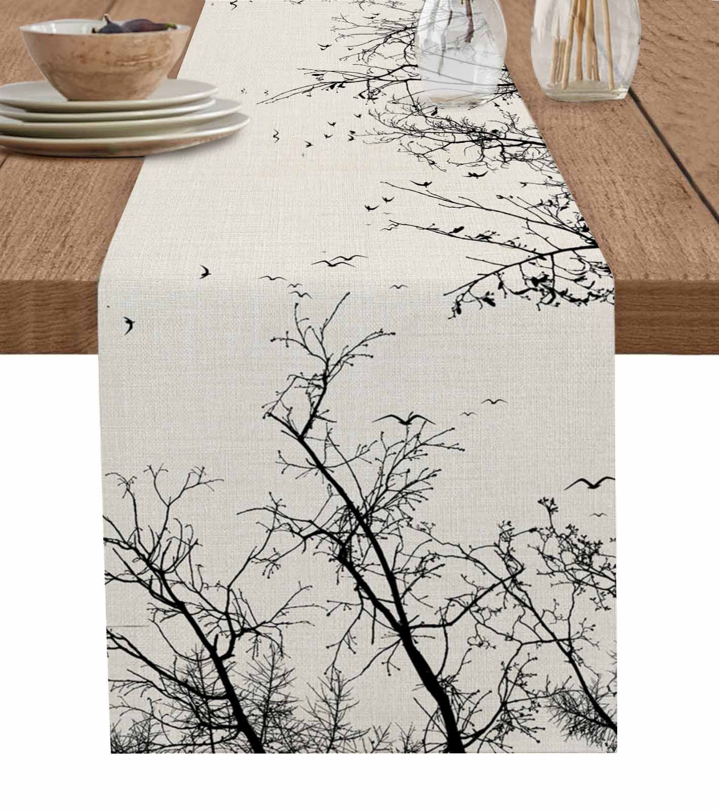 Branches Birds Animals Table Runner Cotton Linen Wedding Table r ...