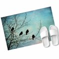 Branches Birds Door Mat Blue Retro Watercolor Style Non Slip Absorbent ...