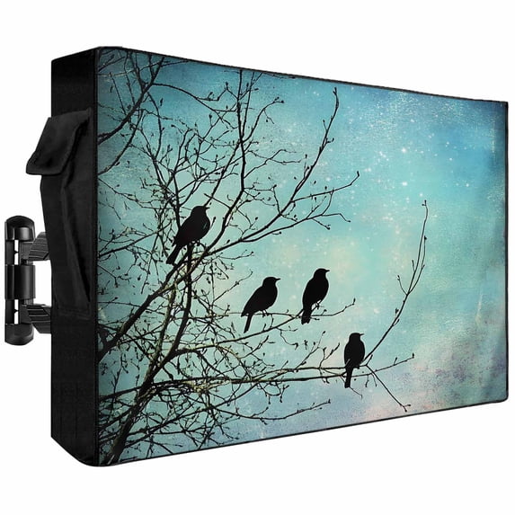 Branches Birds Outdoor TV Cover 60 to 65 inch Blue Retro Watercolor ...