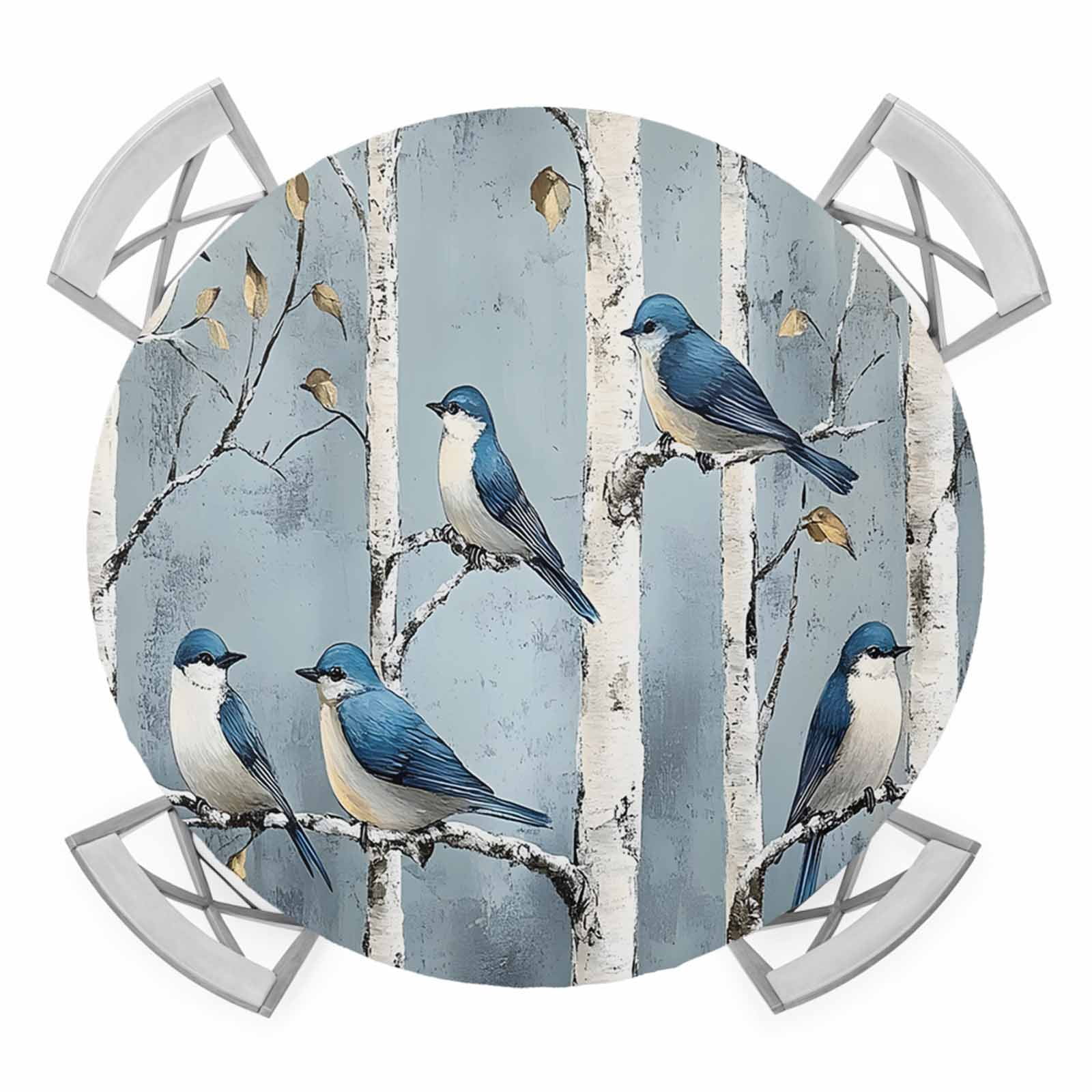 Branches Birds Round Tablecloth for 55-60 Inch Tables, Fitted Table ...