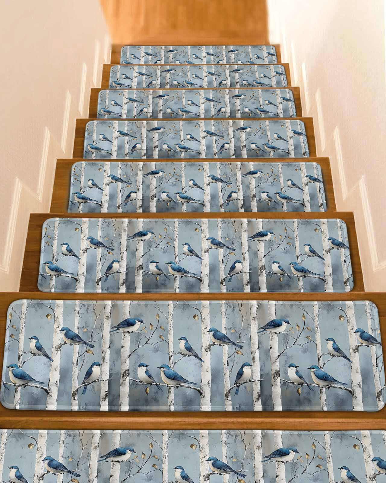 Branches Birds Stair Treads for Wooden Steps Indoor Runner Rug Carpet ...