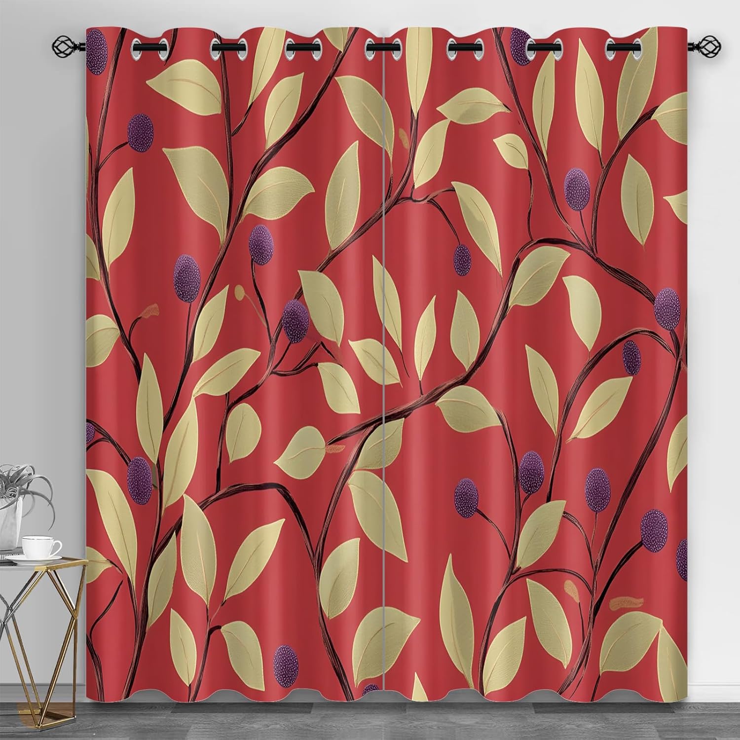 Branches Fruits Blackout Curtains Vintage Flower Pattern Drapes , Boho ...