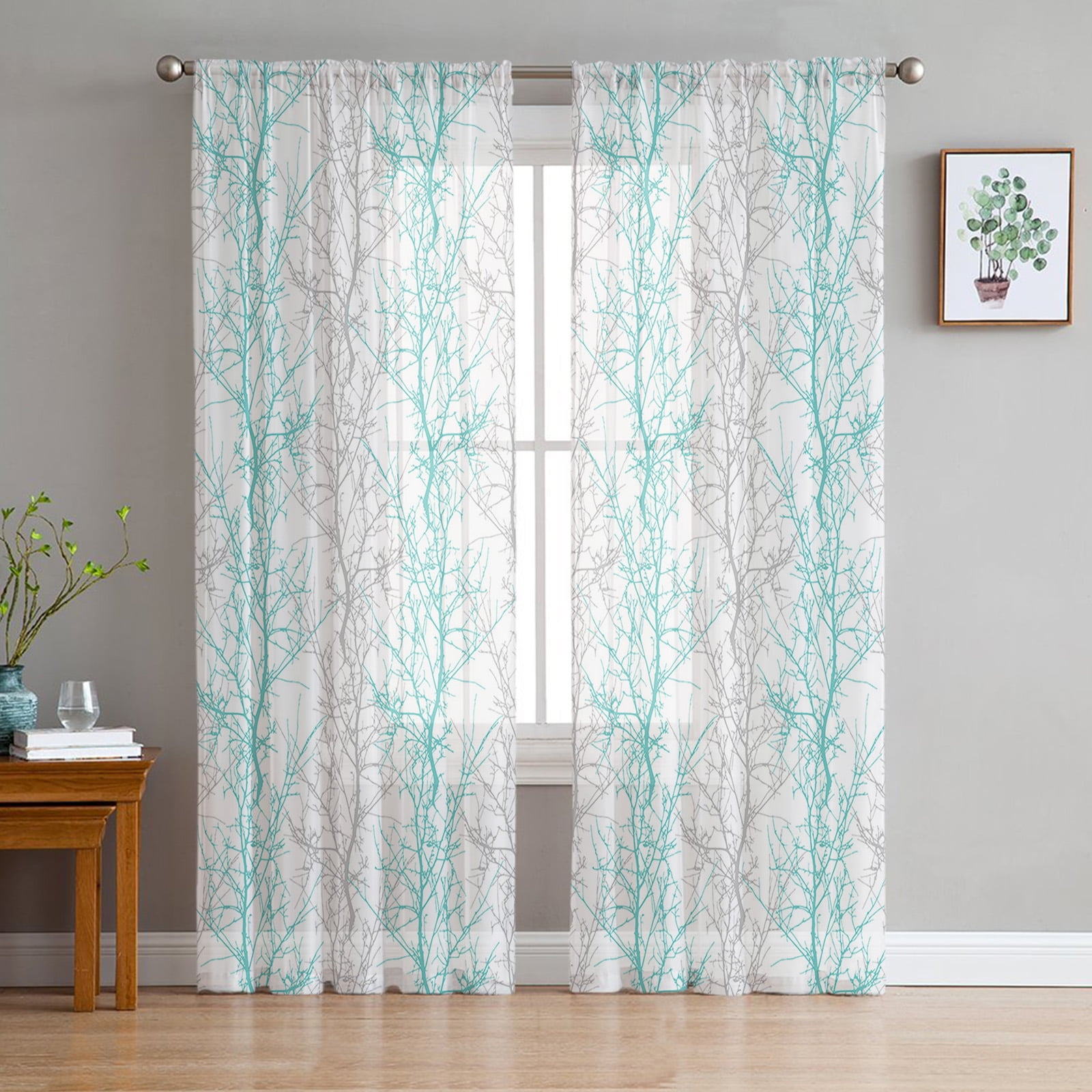 Branches Gradient Simple Window Tulle Curtains for Living Room Kitchen ...