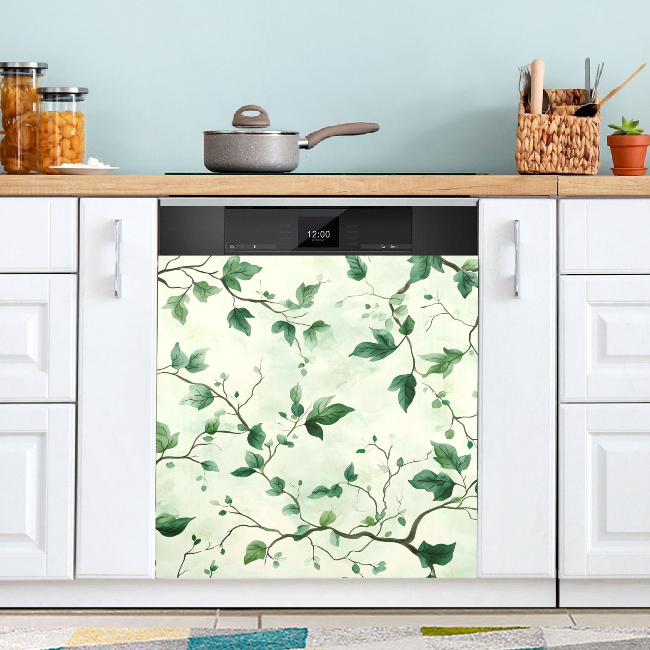 Branches and Green Leaves Dishwasher Magnet Cover Reuseable ...