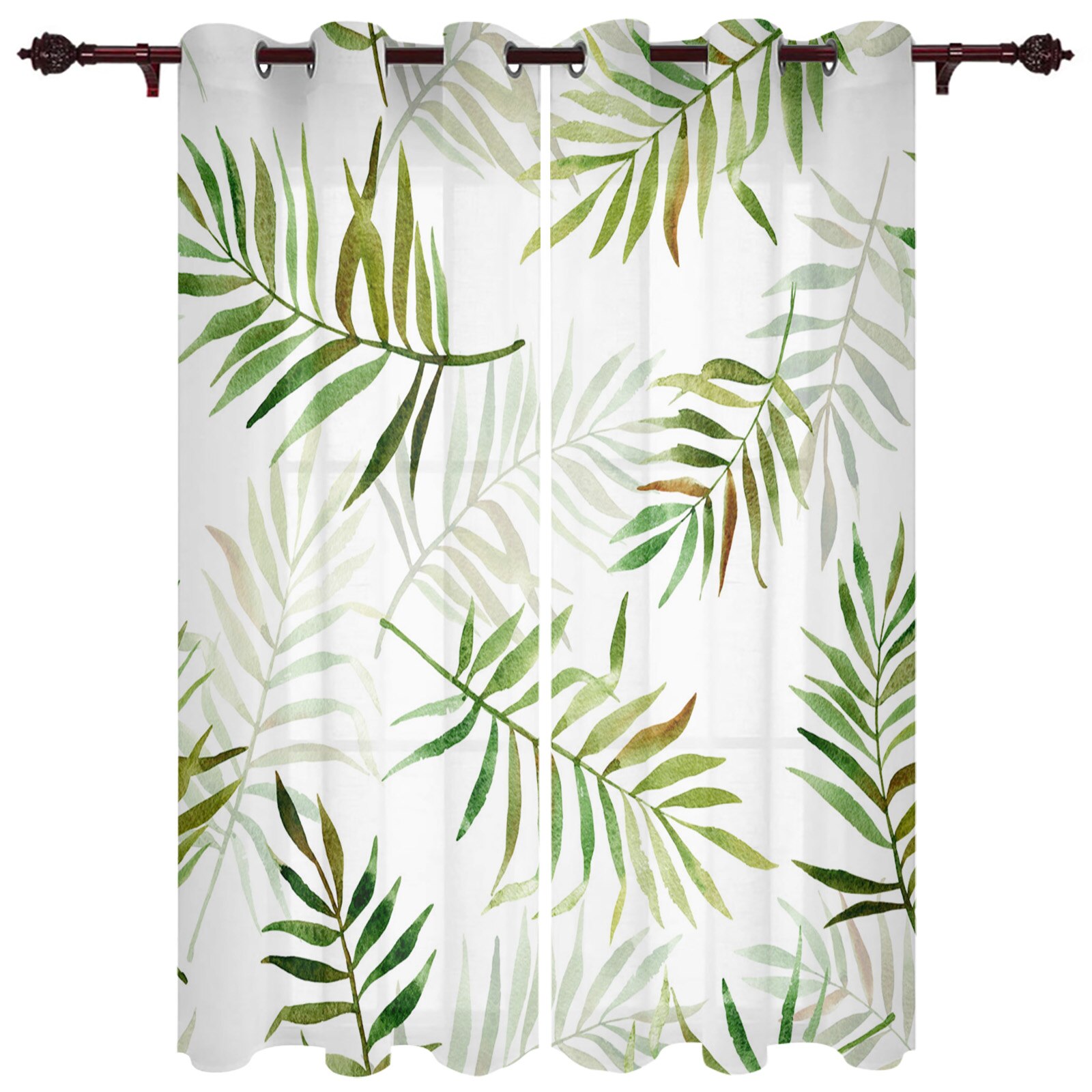 Branches Green Leaves Fresh Valance Window Curtains For Living Room ...