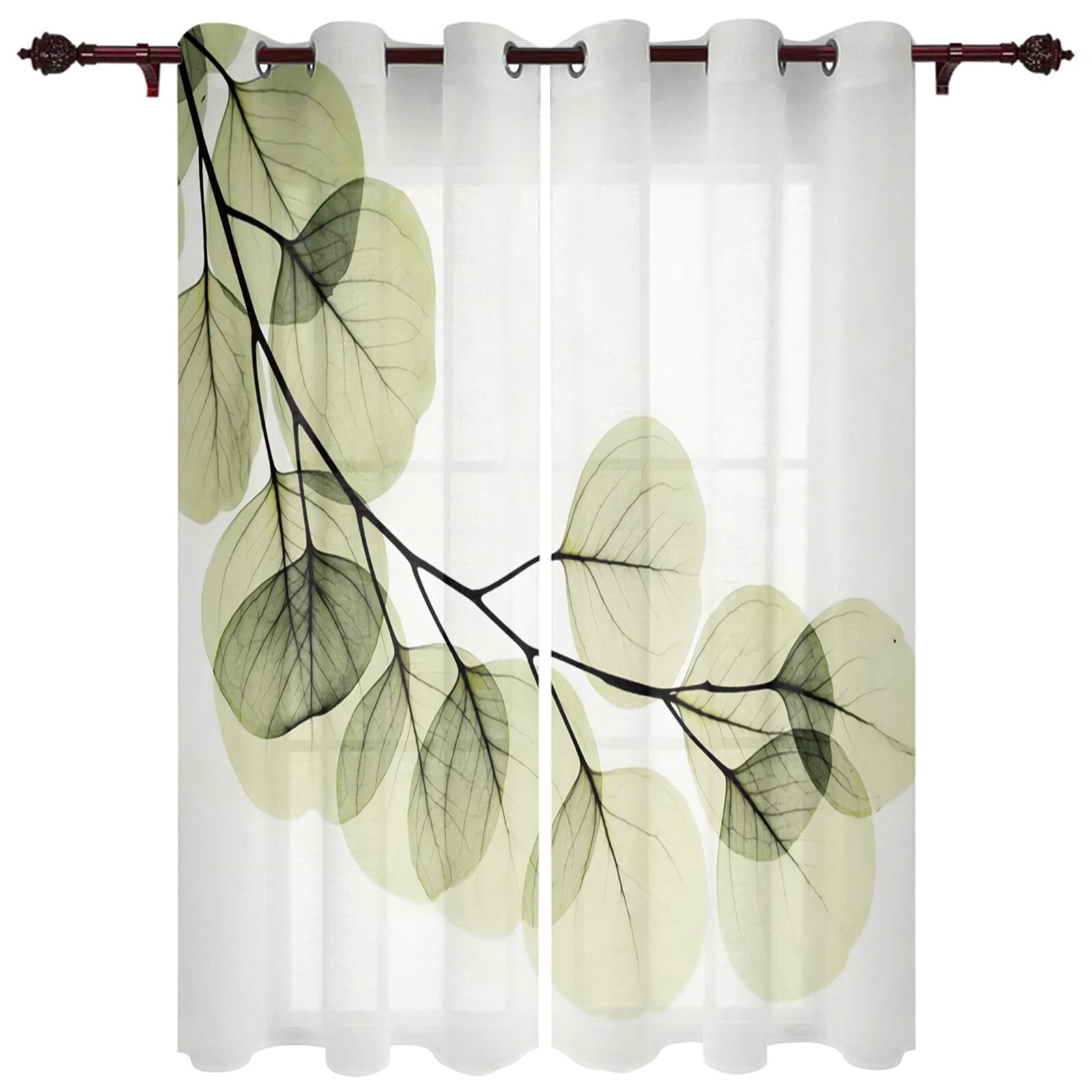 Branches Green Leaves Fresh Valance Window Curtains For Living Room ...