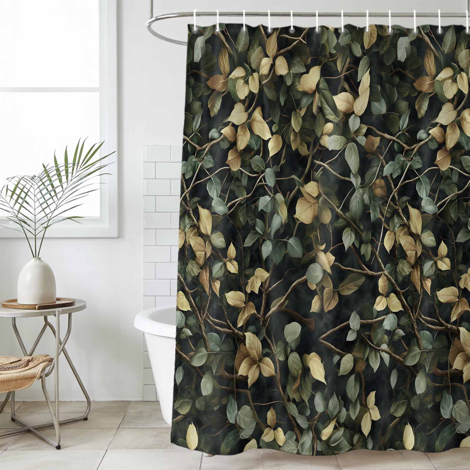 Branches Green Leaves Standard Shower Curtain Set, Waterproof Shower ...