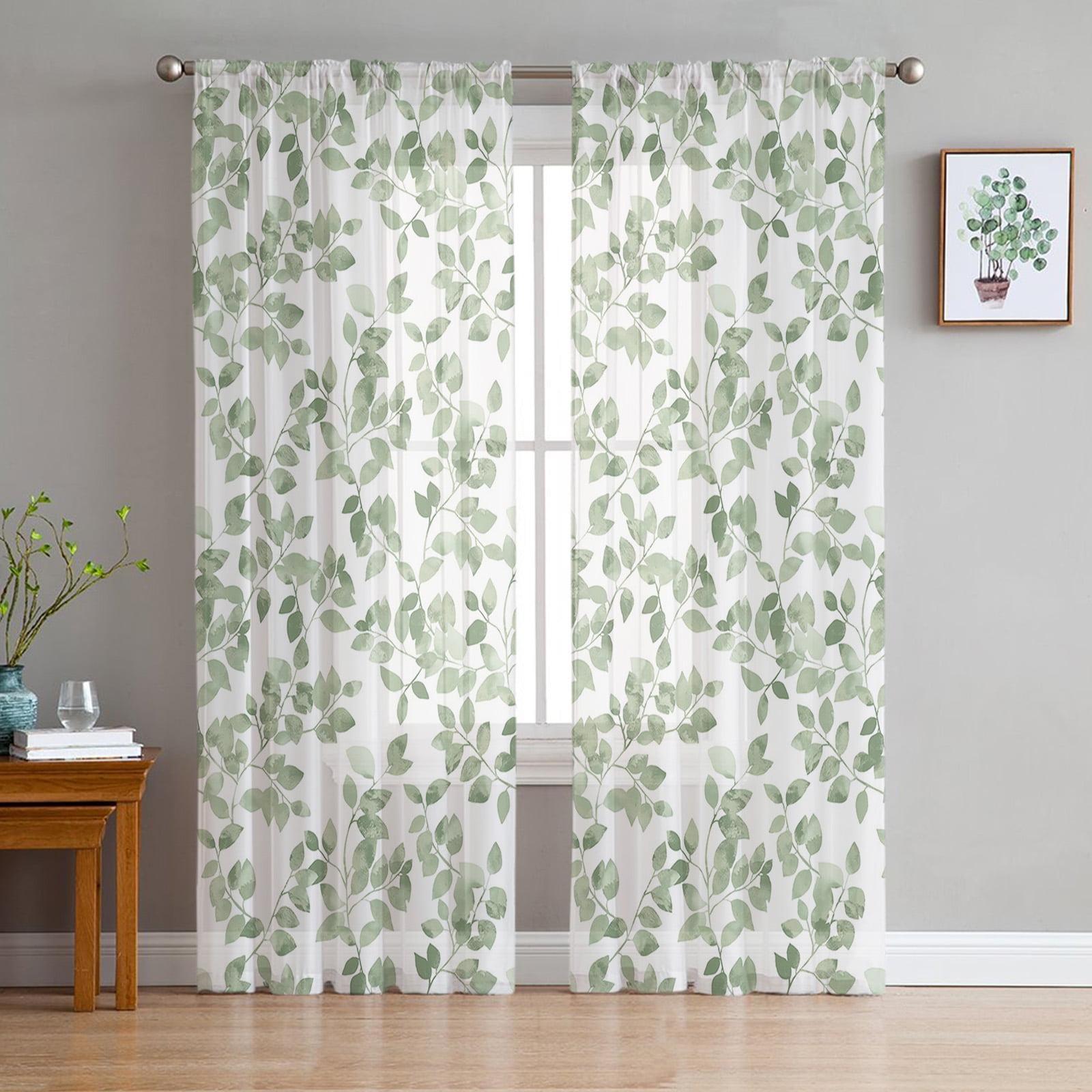Branches Leaves Gradient Window Tulle Curtains for Living Room Kitchen ...