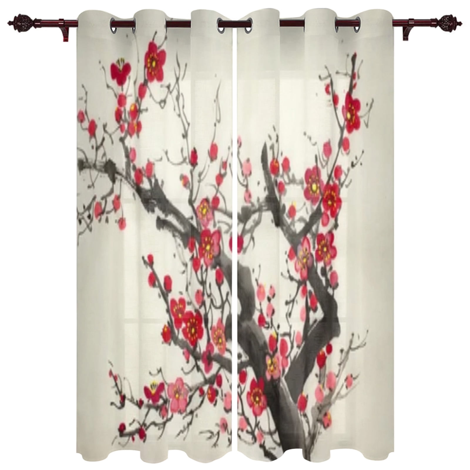Branches Of Sakura Japanese Style Window Curtain For Kids Room Home ...