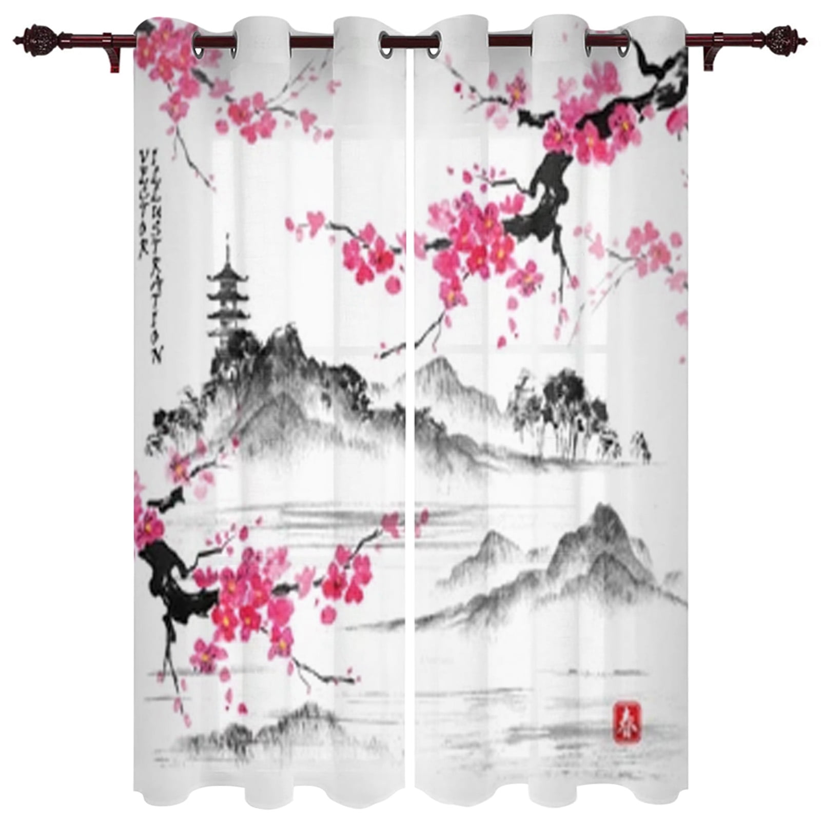 Branches Of Sakura Japanese Style Window Curtain For Kids Room Home ...
