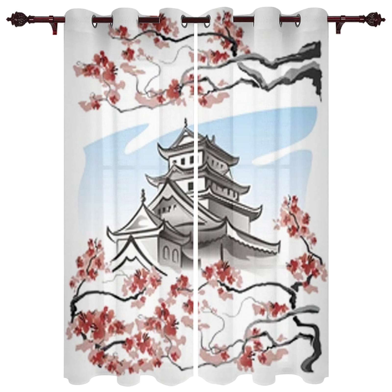 Branches Of Sakura Japanese Style Window Curtain For Kids Room Home ...