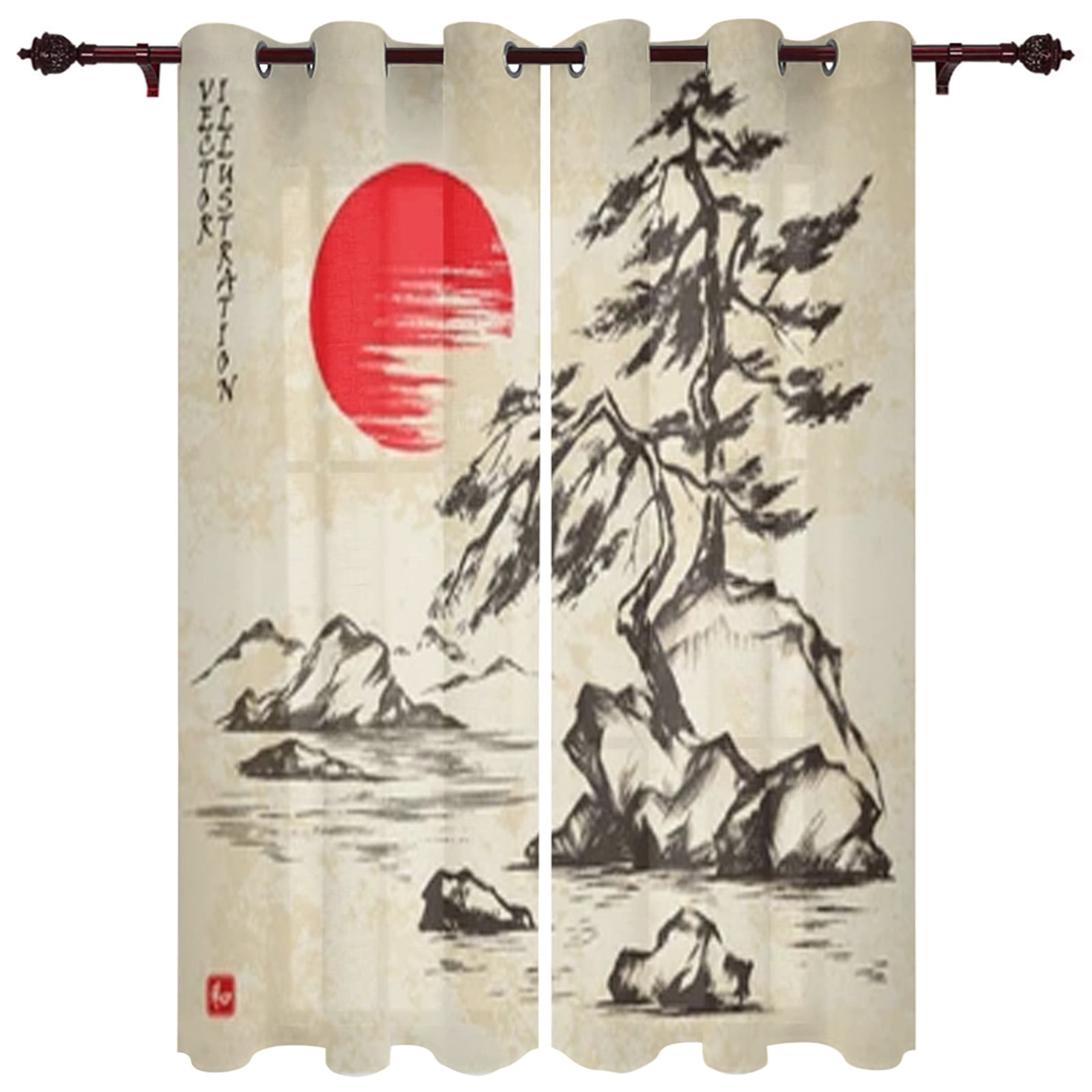 Branches Of Sakura Japanese Style Window Curtain For Kids Room Home ...