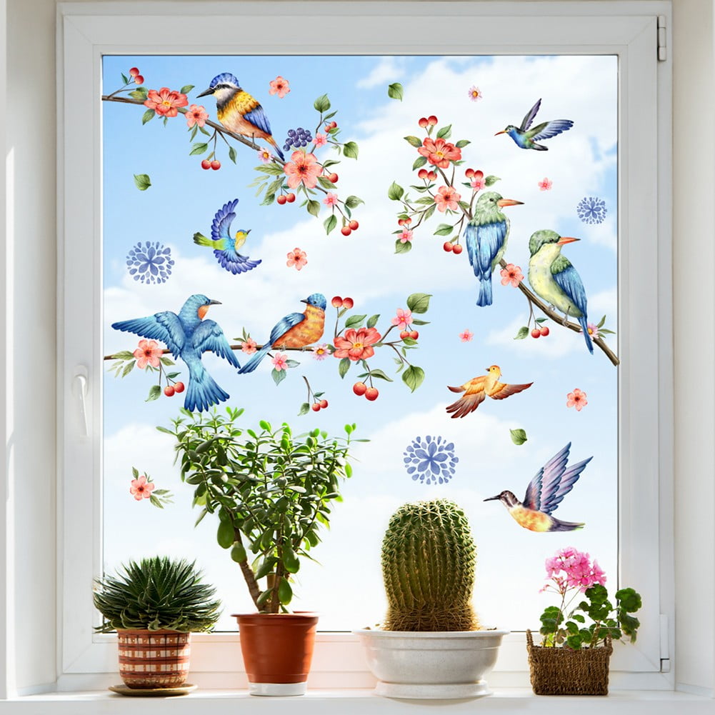 Branches and Flowers Electrostatic Glass Stickers for Home Decoration ...