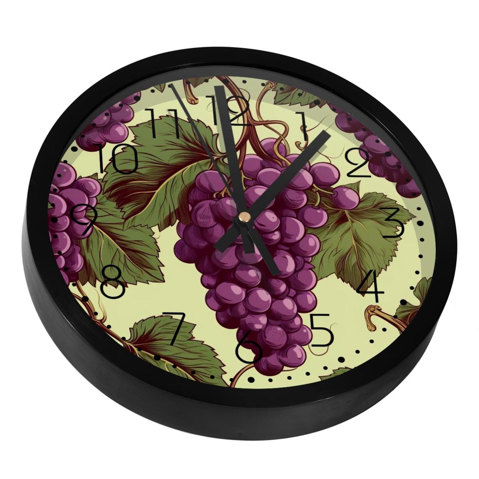 Branches of Grapes Fruits Silent Wall Clock, Non Ticking Battery ...