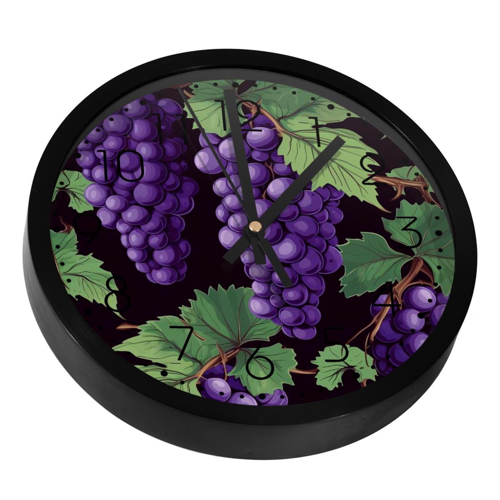 Branches of Grapes Fruits Silent Wall Clock, Non Ticking Battery ...