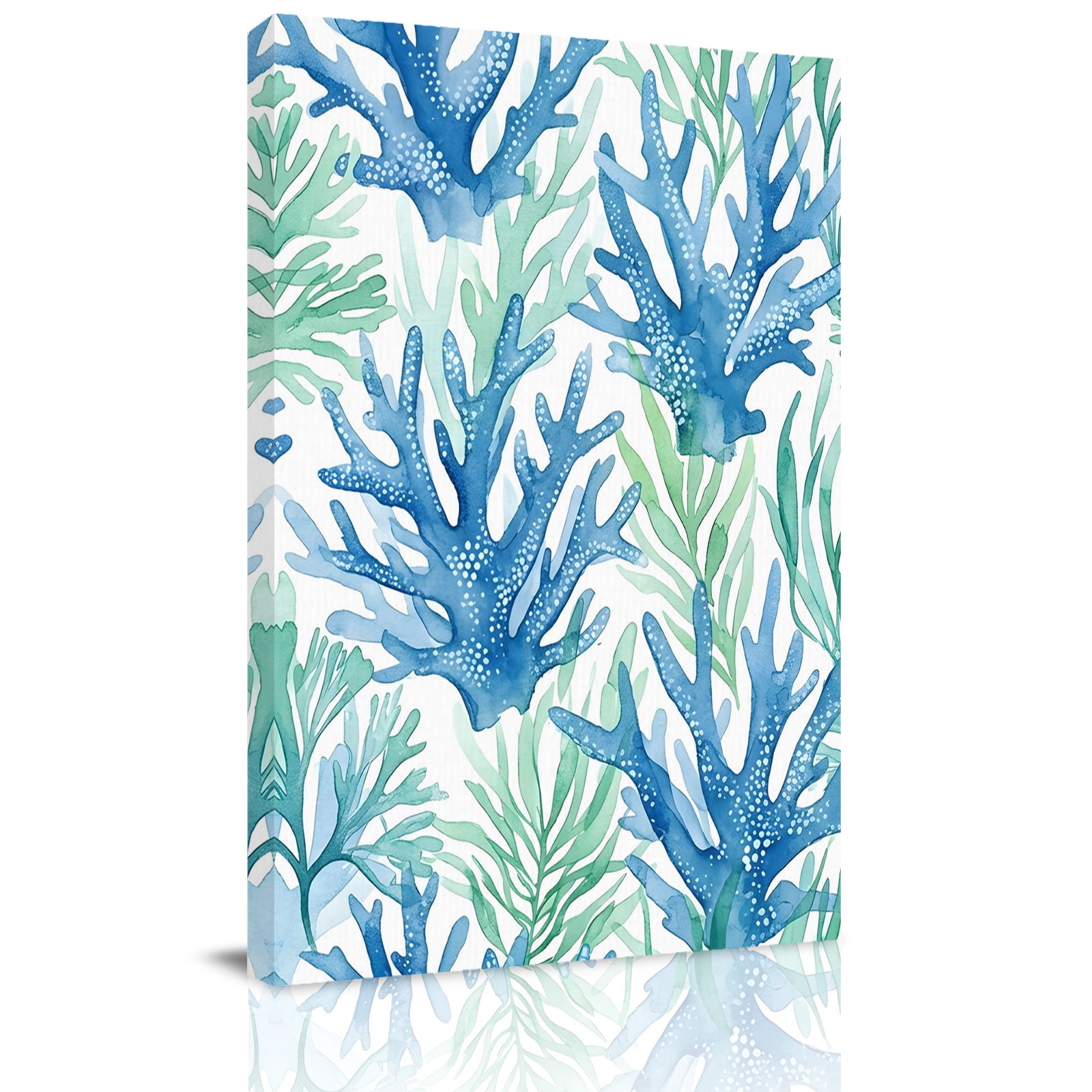 Branching Coral Canvas Wall Art for Living Room, Watercolor Teal Blue ...