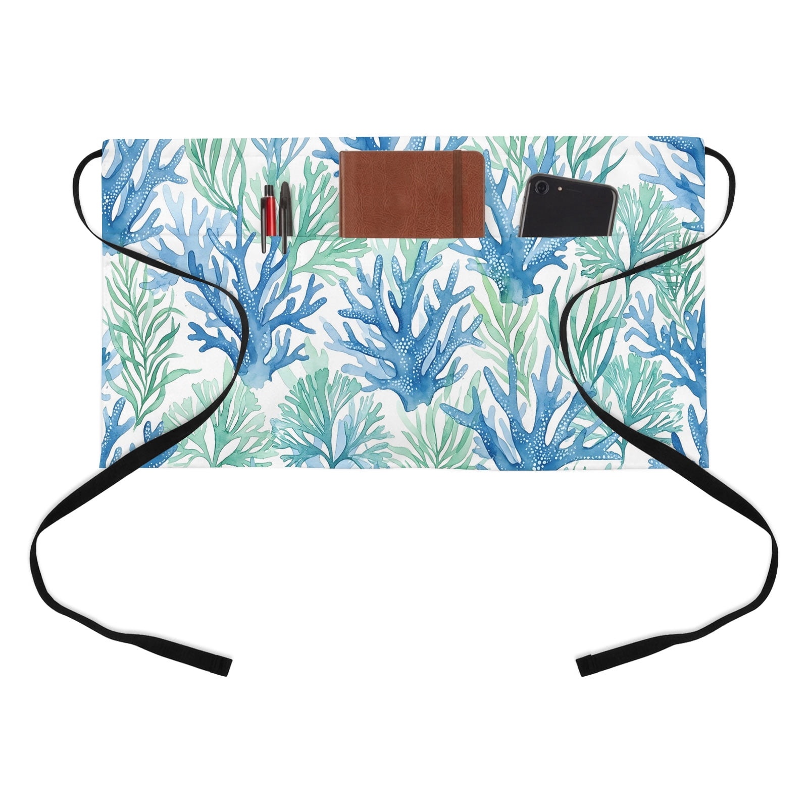 Branching Coral Kitchen Restaurant Half Waist Apron, Watercolor Teal ...