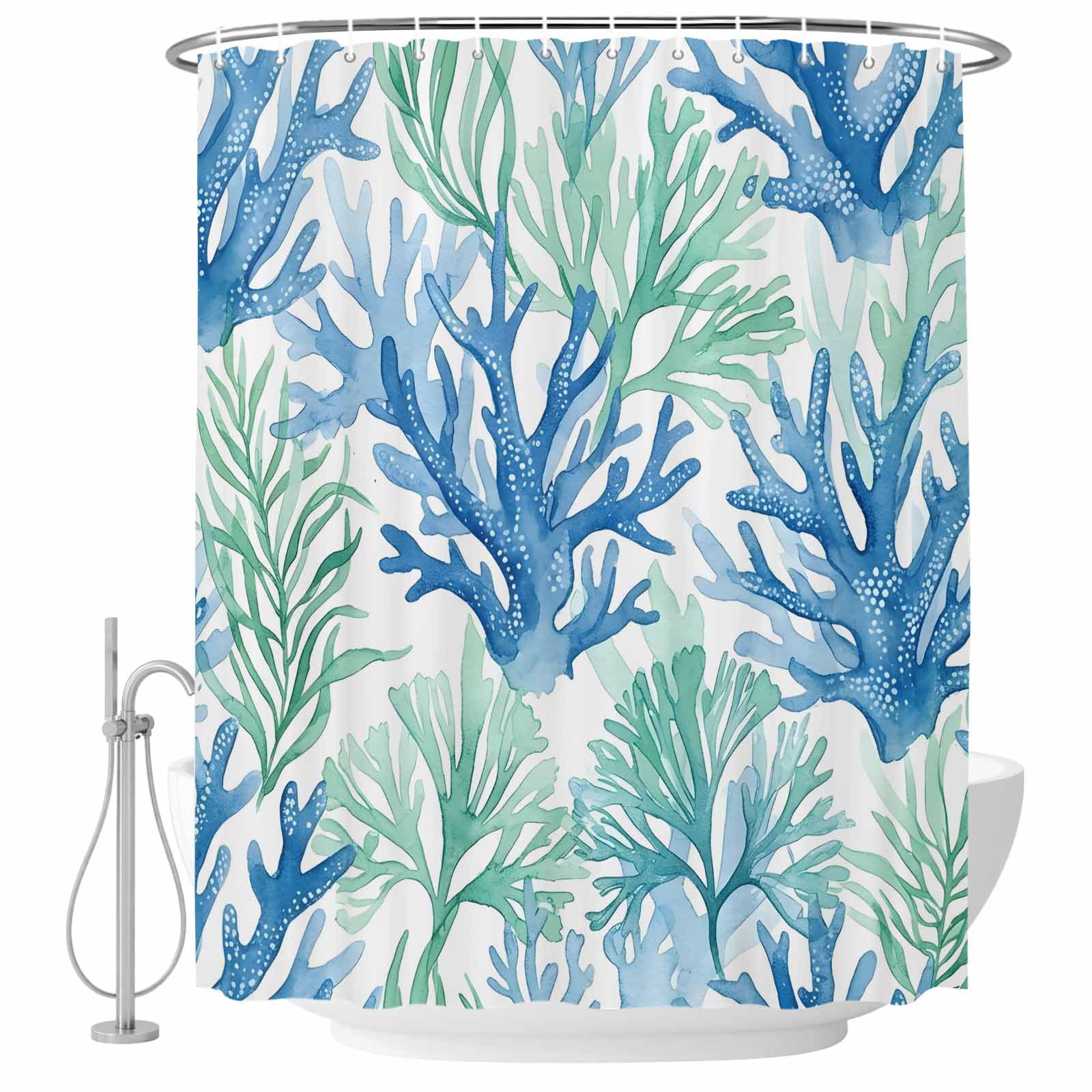 Branching Coral Shower Curtain for Bathroom, Watercolor Teal Blue Green ...