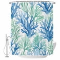 Branching Coral Shower Curtain for Bathroom, Watercolor Teal Blue Green ...