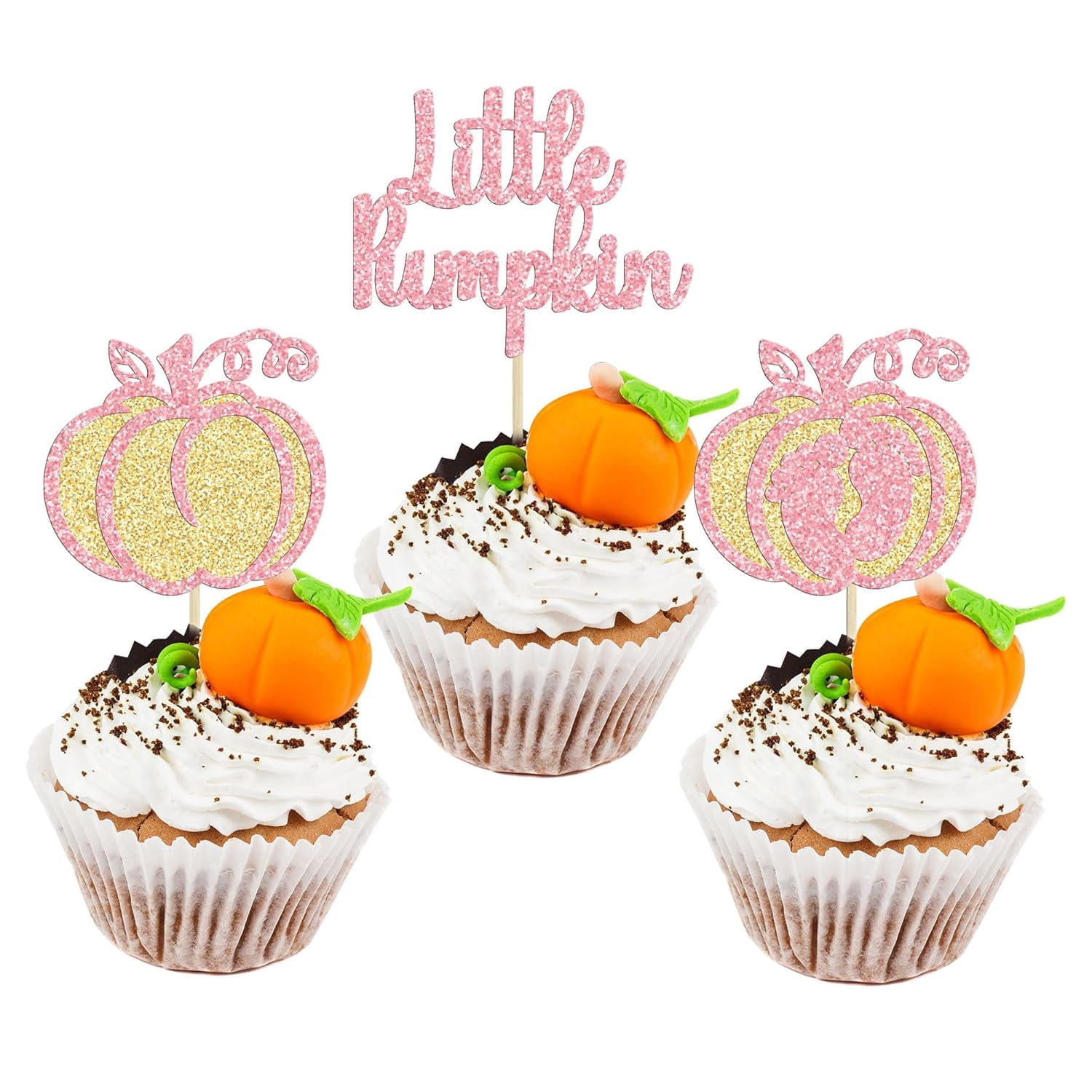 Brand 12Pcs Glitter Pink "Little Pumpkin" Cupcake Toppers, Cupcake ...