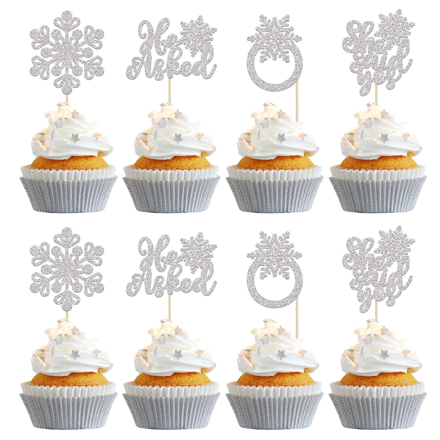 Brand 8Pcs Glitter Silver Snowflake Bachelorette Cupcake Toppers, "He ...