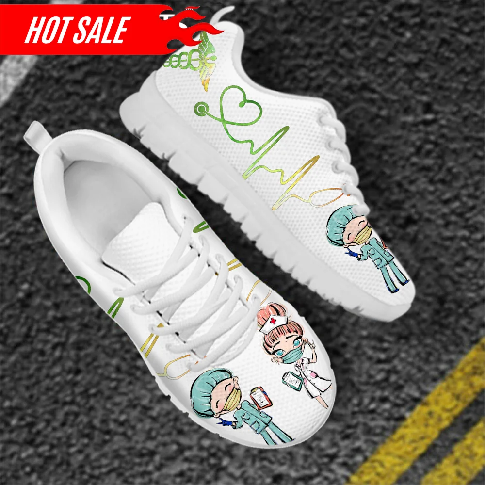 Brand Design Cartoon Nurse Doctor Heartbeat Medical Sneakers Lace Up ...