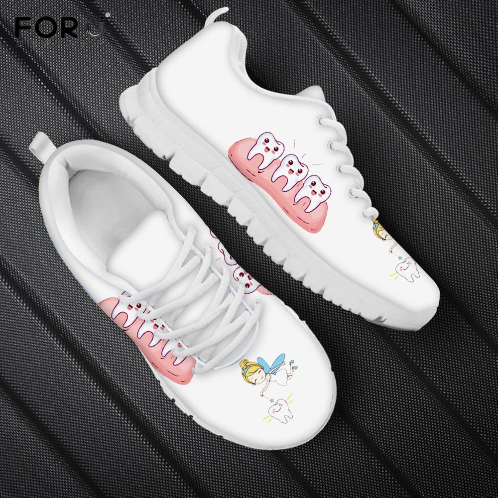 Brand Design Ladies Shoes Lovely Cartoon Dental Fairy Tooth Print Women ...