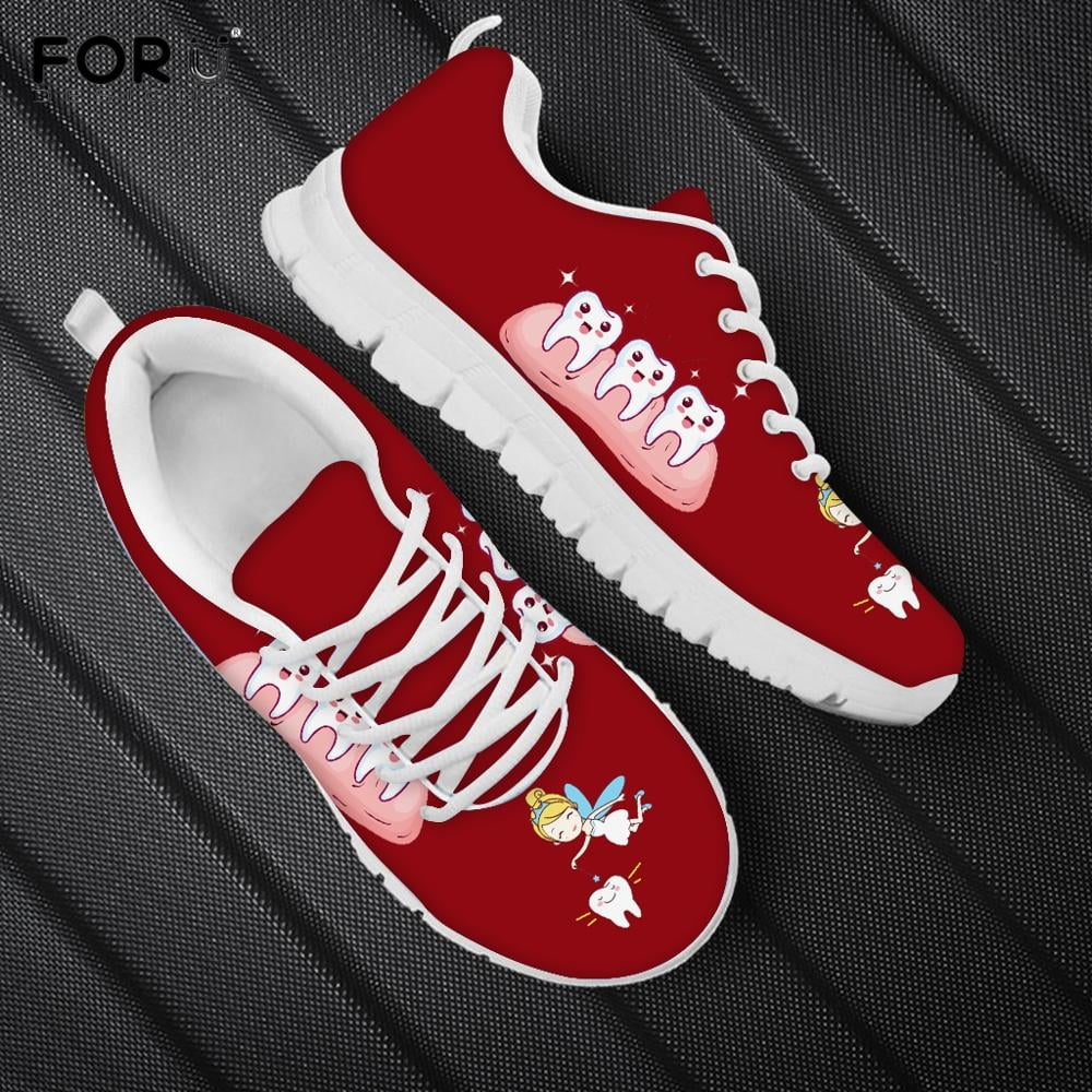 Brand Design Ladies Shoes Lovely Cartoon Dental Fairy Tooth Print Women Flats Sneakers Fashion ...