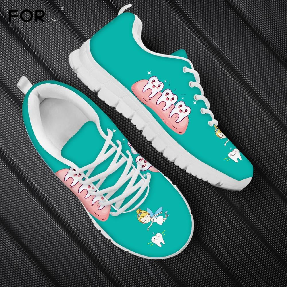 Brand Design Ladies Shoes Lovely Cartoon Dental Fairy Tooth Print Women ...