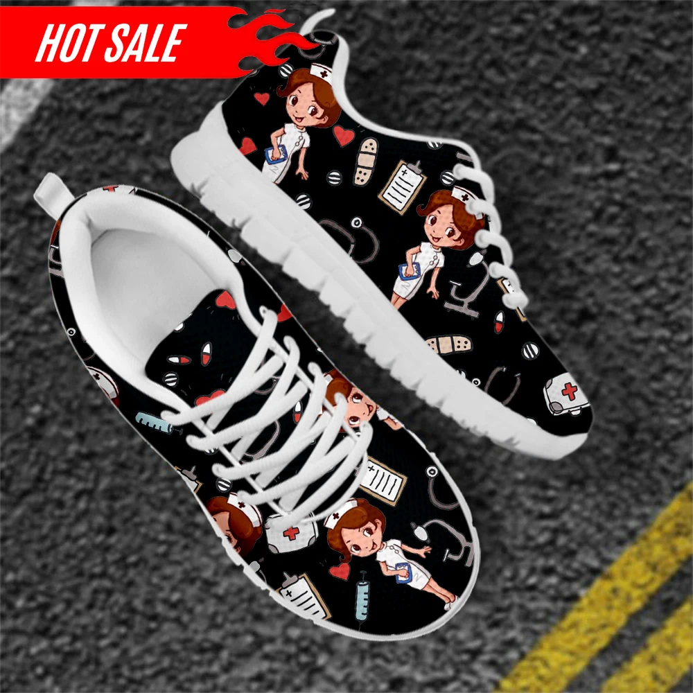 Brand Design Nursing Shoes for Women Cartoon Nurse Doctor Pattern Lace ...