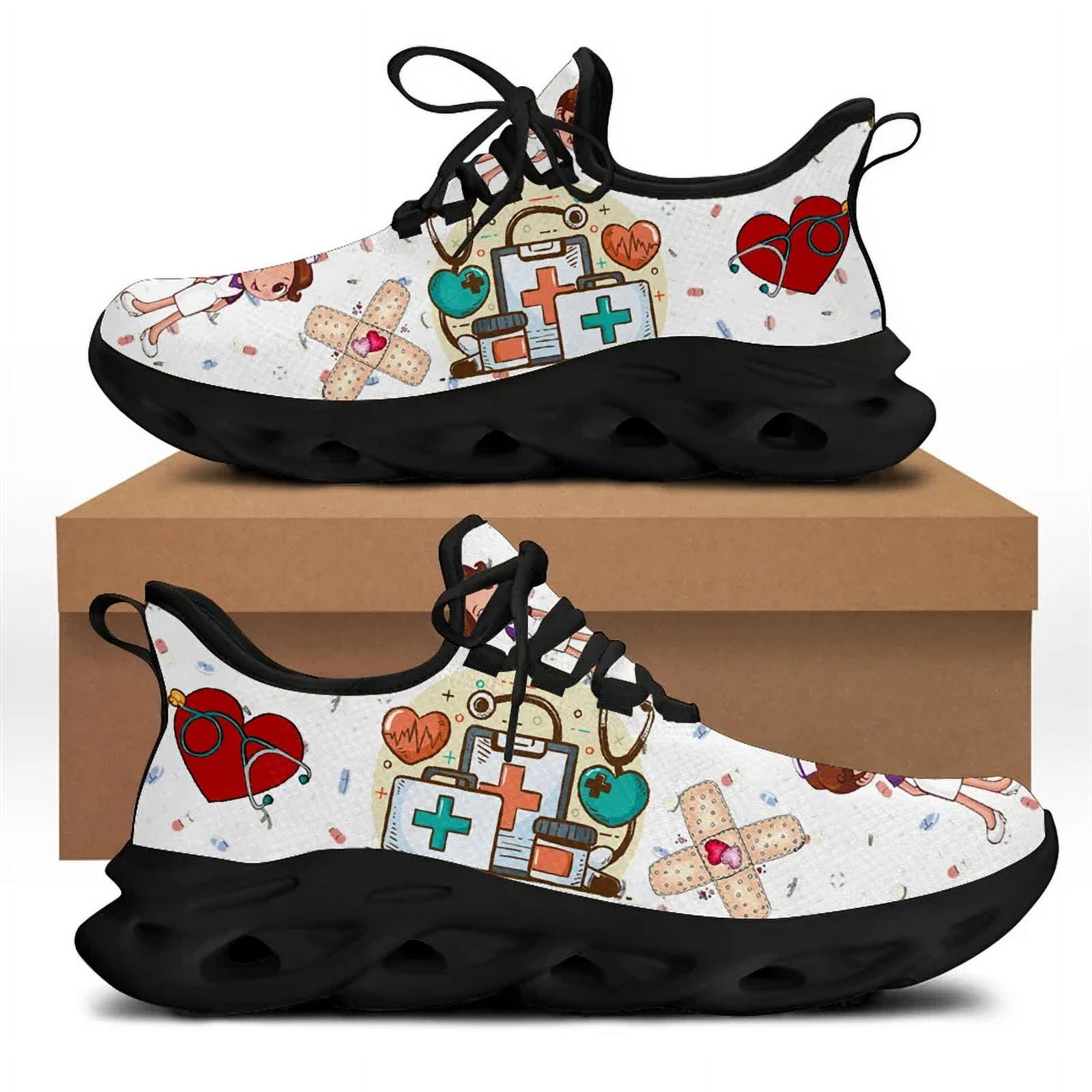 Brand Design Women Sneakers White Nursing Shoes Cute Cartoon Nurse ...