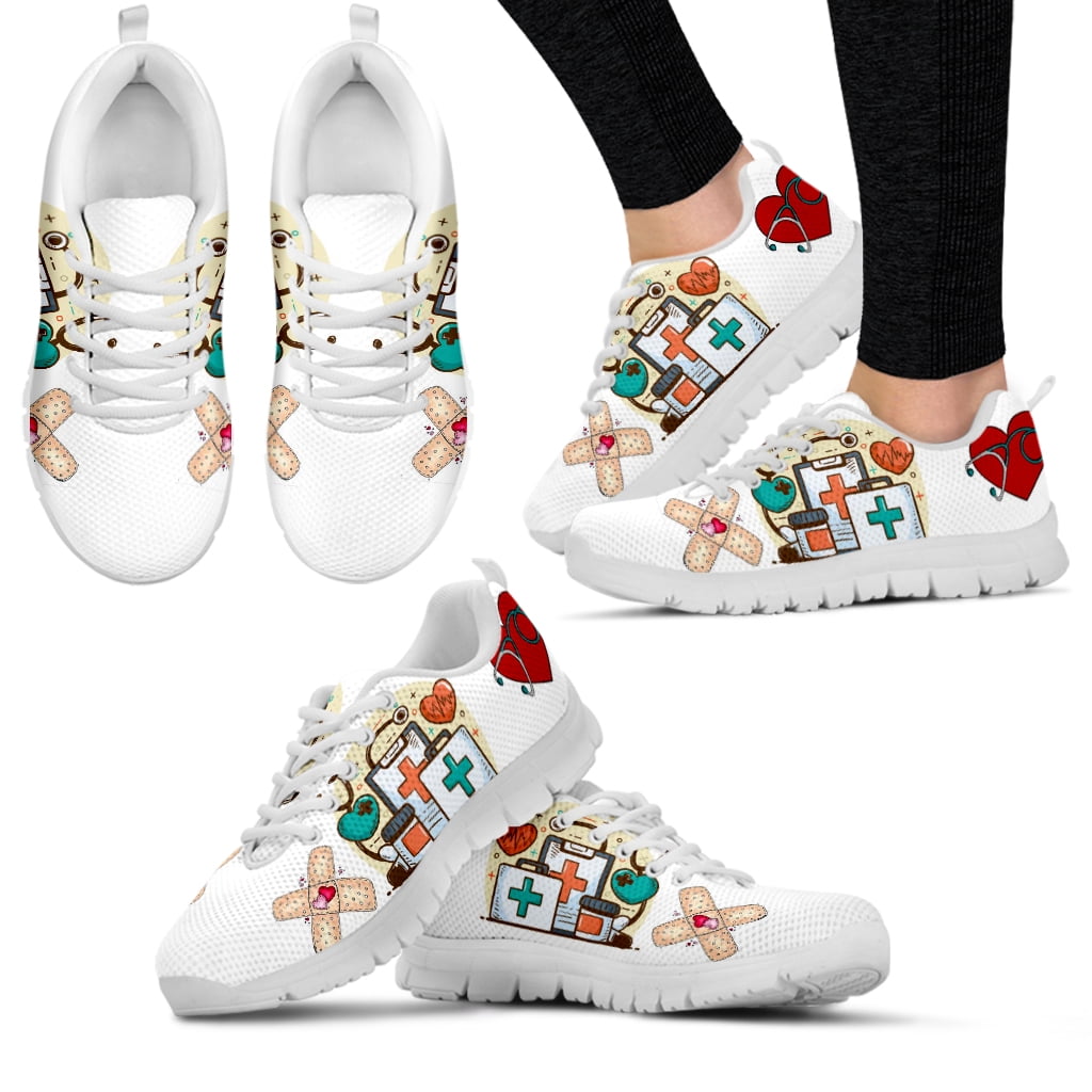 Brand Design Women Sneakers White Nursing Shoes Cute Cartoon Nurse ...