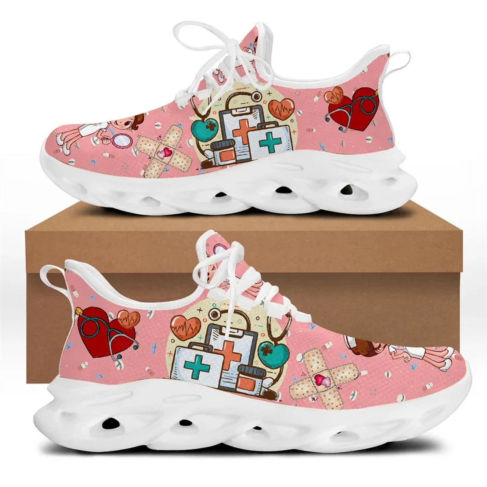 Brand Design Women Sneakers White Nursing Shoes Cute Cartoon Nurse ...