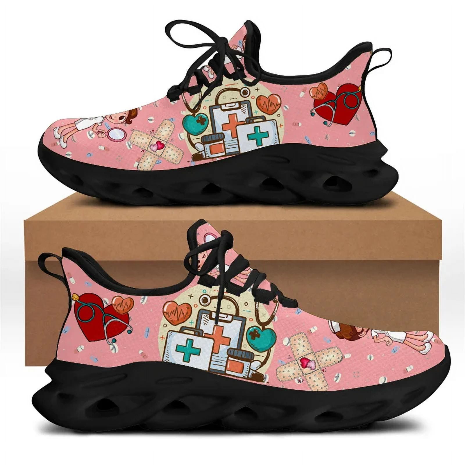 Brand Design Women Sneakers White Nursing Shoes Cute Cartoon Nurse ...
