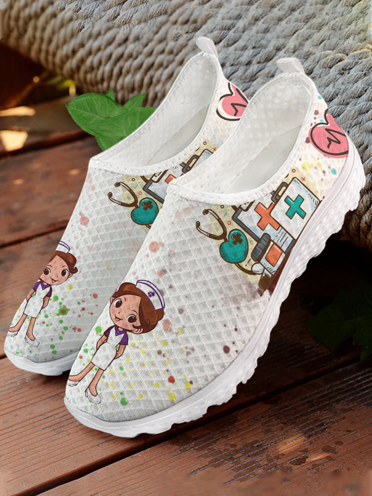 Brand Design Women White Nursing Shoes Cute Cartoon Nurse Doctor ...