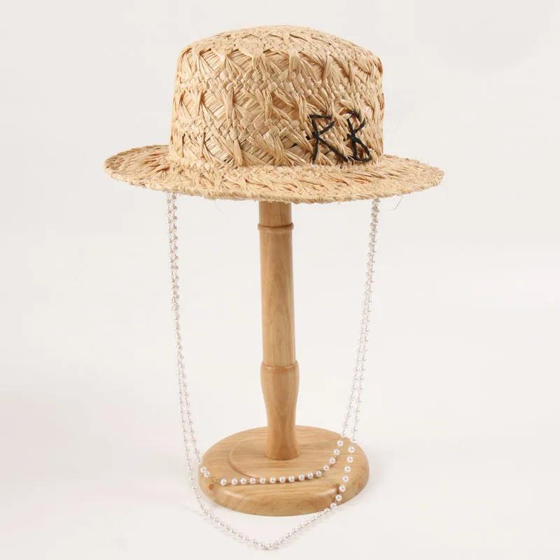 Brand Designer Series Letter Raffia Straw Hat with Pointed Hollow ...