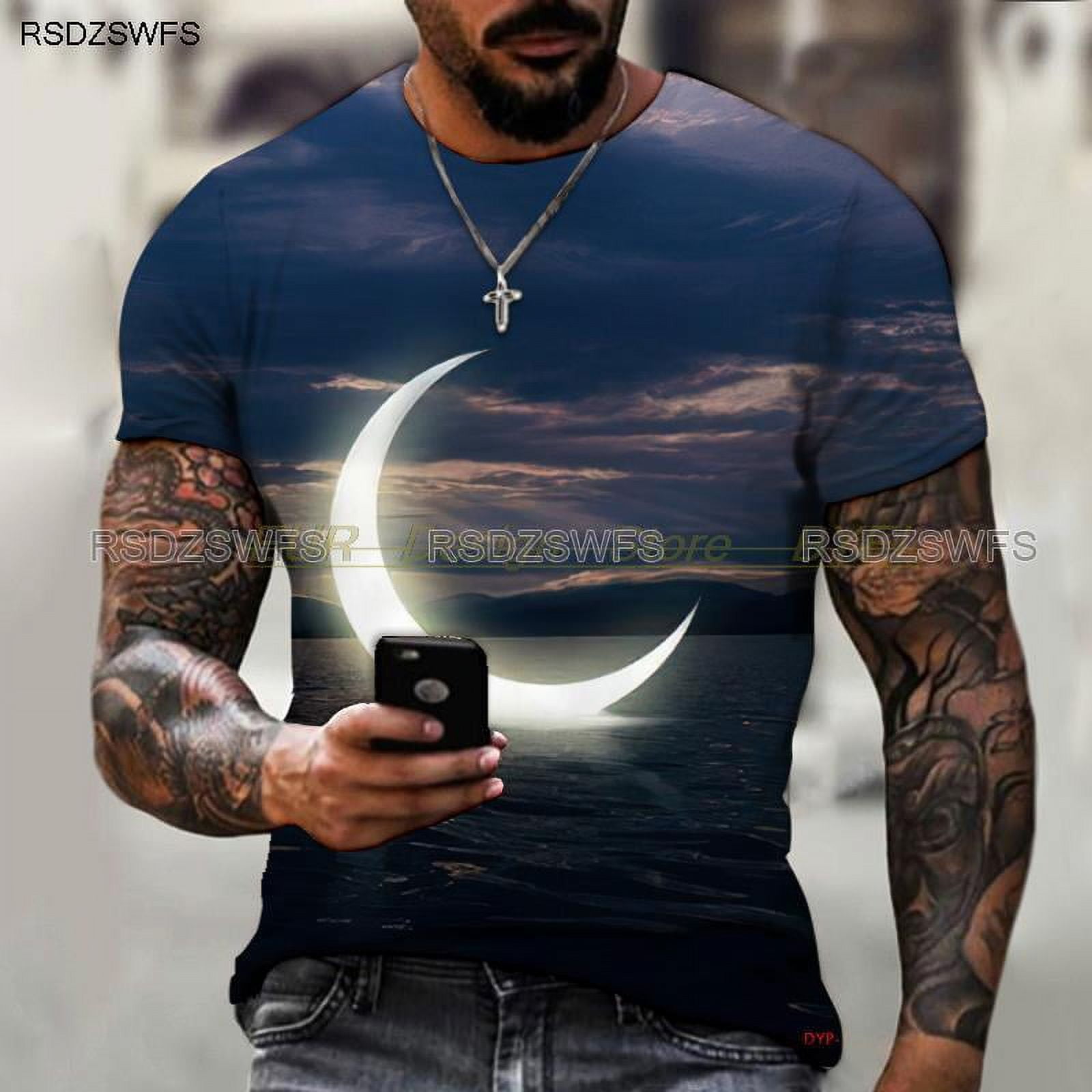 Brand Men's Shirts Exclusive Design Galaxy Moon Moonlight Good-looking ...