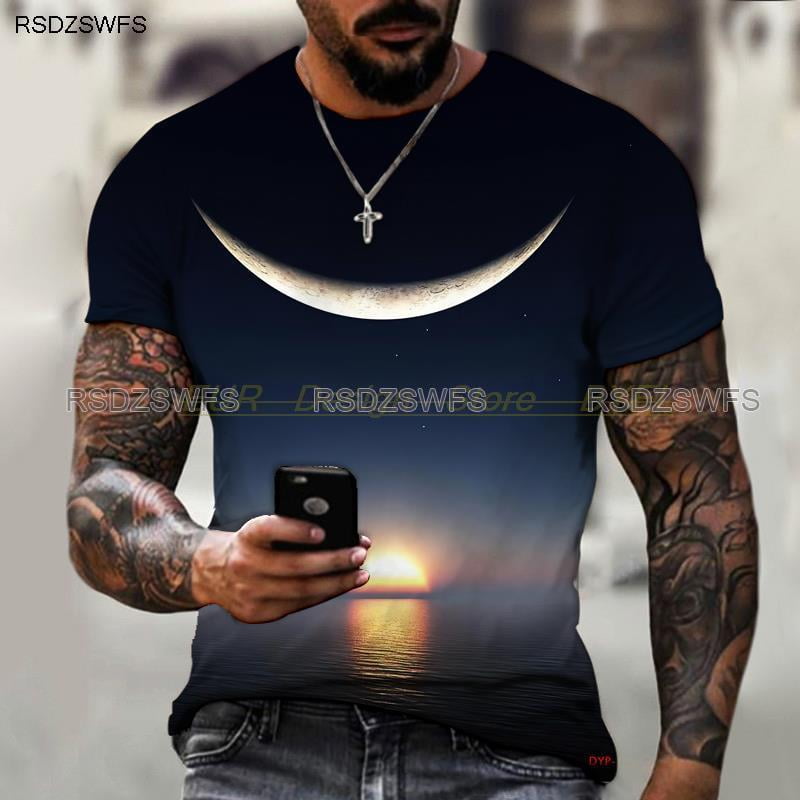 Brand Men's Shirts Exclusive Design Galaxy Moon Moonlight Good-looking ...