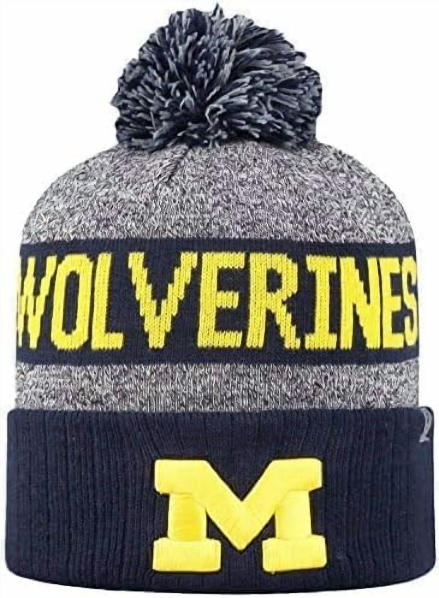 Brand New Collegiate Men's Michigan Grey Cuffed Knit Winter Pom Beanie ...