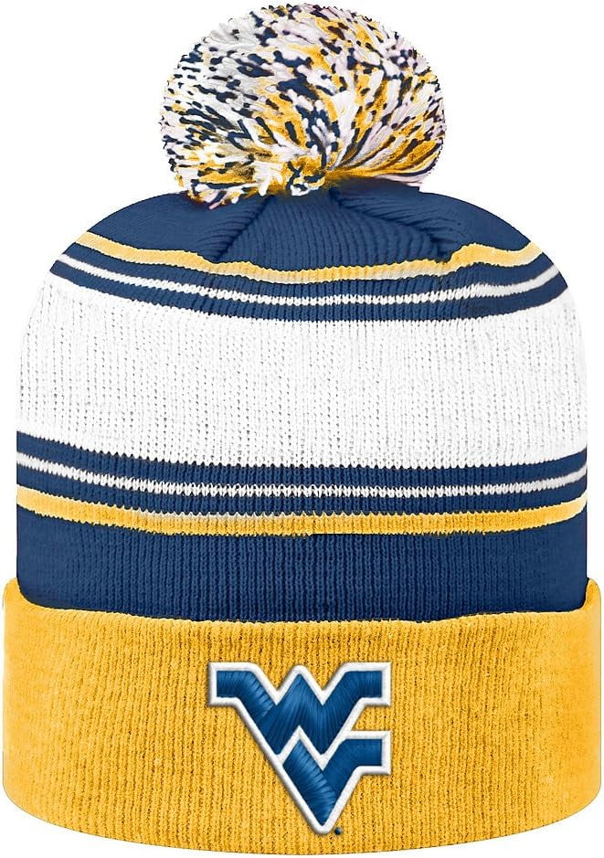 Brand New Collegiate Men's West Virginia Striped Cuffed Knit Winter Pom ...