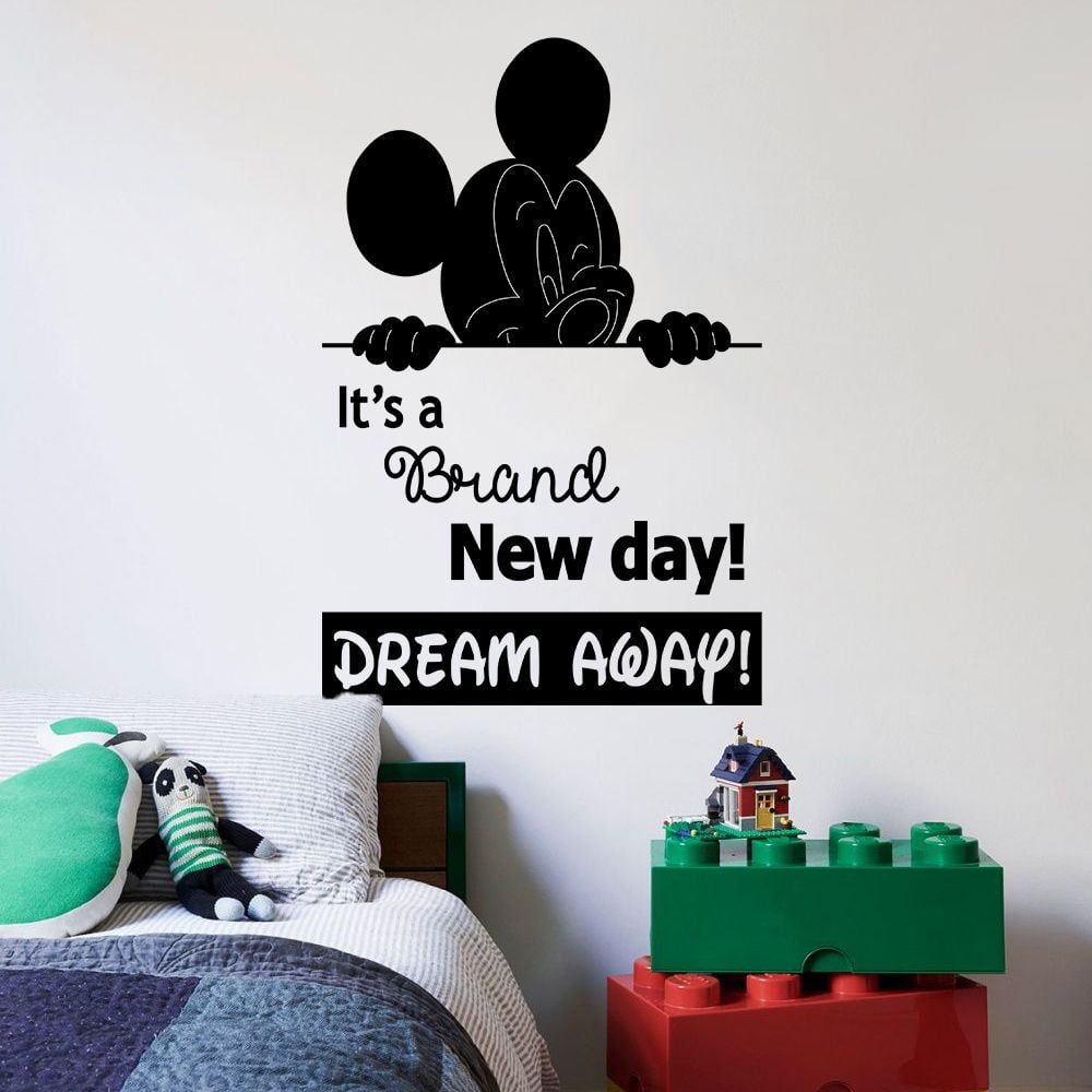 Brand New Day Dream Away Quote Mouse Kids Cartoon Quotes Wall Sticker ...
