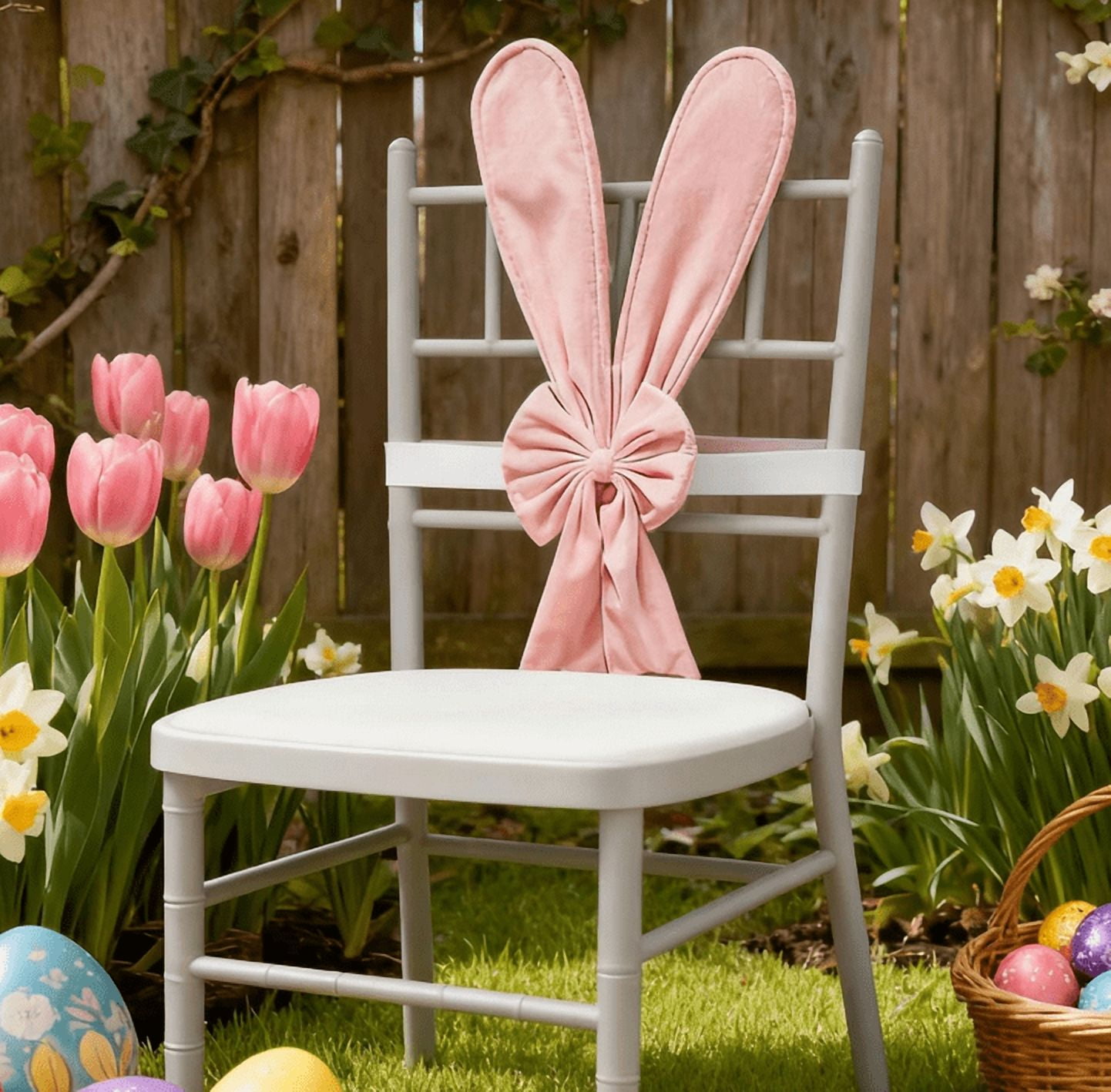 Brand New!Easter Rabbit Ears Chair Cover Decoration 22.8 Inch Cute Pink ...