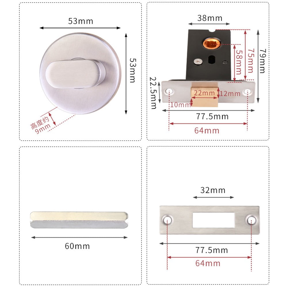 Brand New Wc Toilet Door Lock Restroom Toilet Stainless Steel 79*38Mm ...
