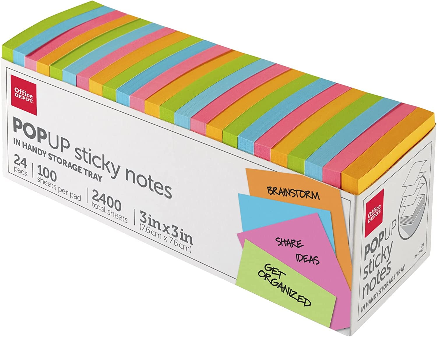 Brand Pop Up Sticky Notes, With Storage Tray, 3" x 3", Assorted Vivid ...
