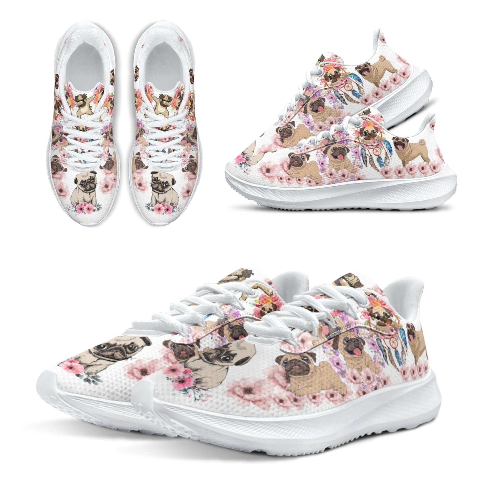Brand Running Shoes Cartoon Pug Dog Hibiscus Flower Designer Sneakers ...