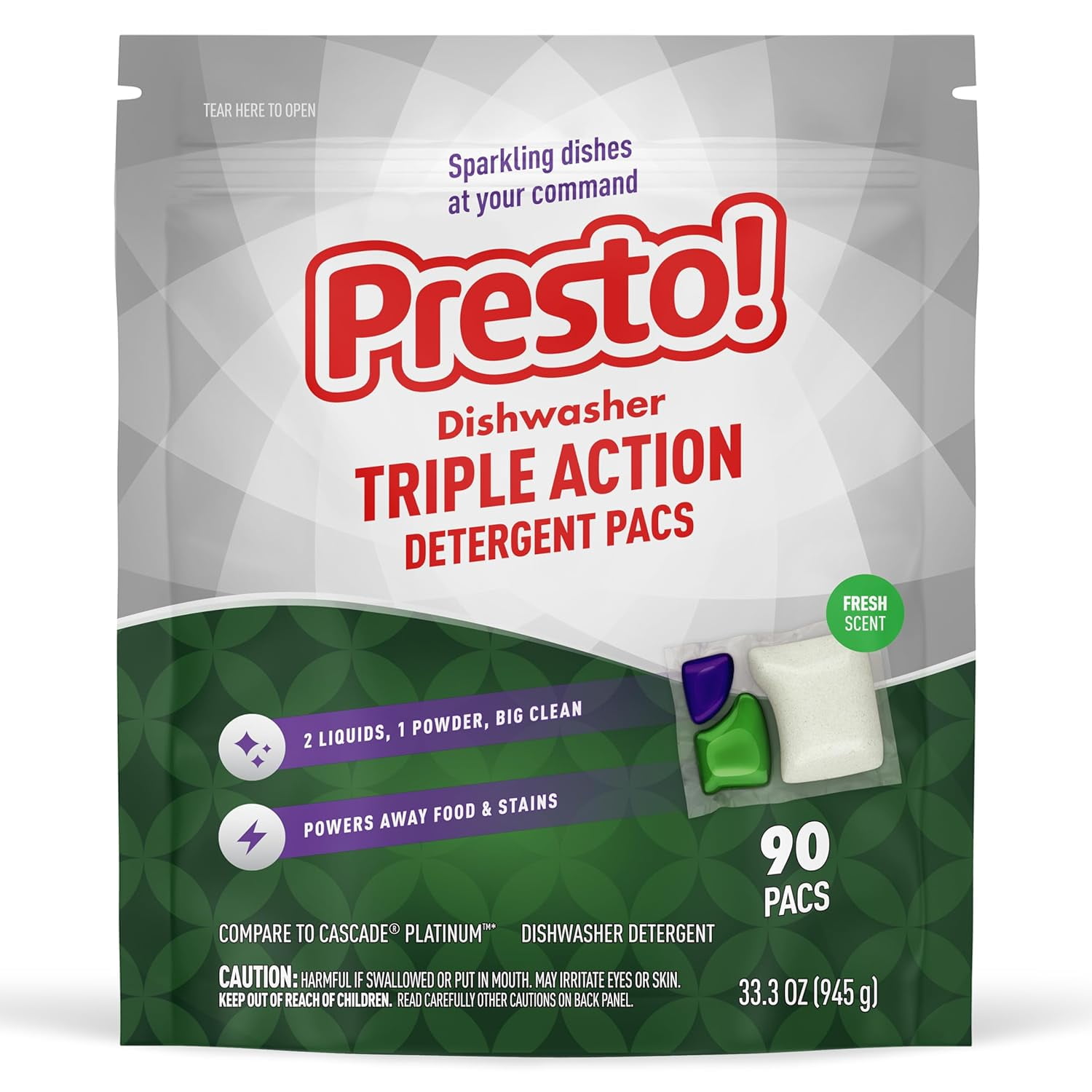 Brand - Triple Action Dishwasher Pacs, Fresh Scent, 90 Count - Walmart.com