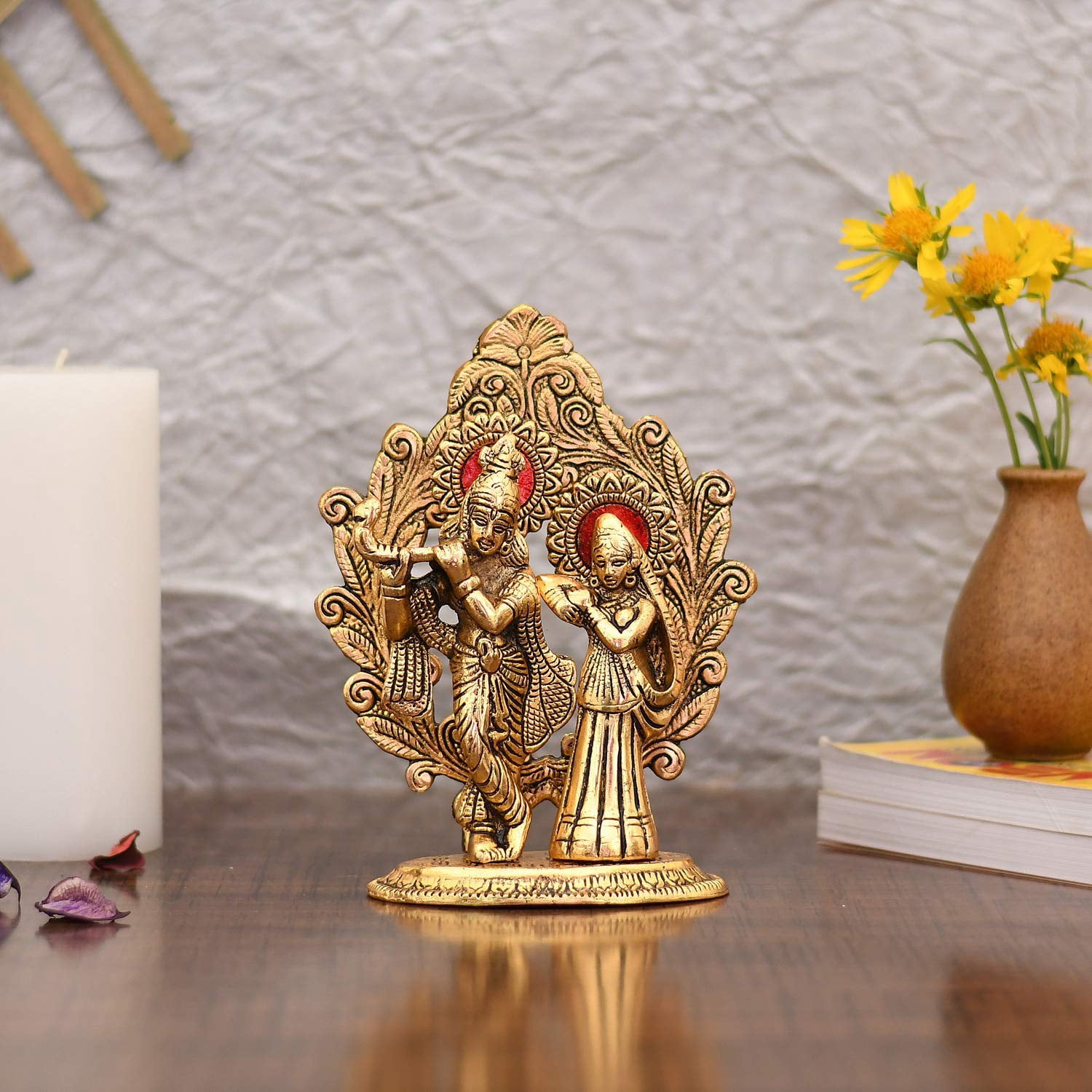 Brand Umi Gold Plated Metal Radha Krishna Statue Radha Krishan Idol ...