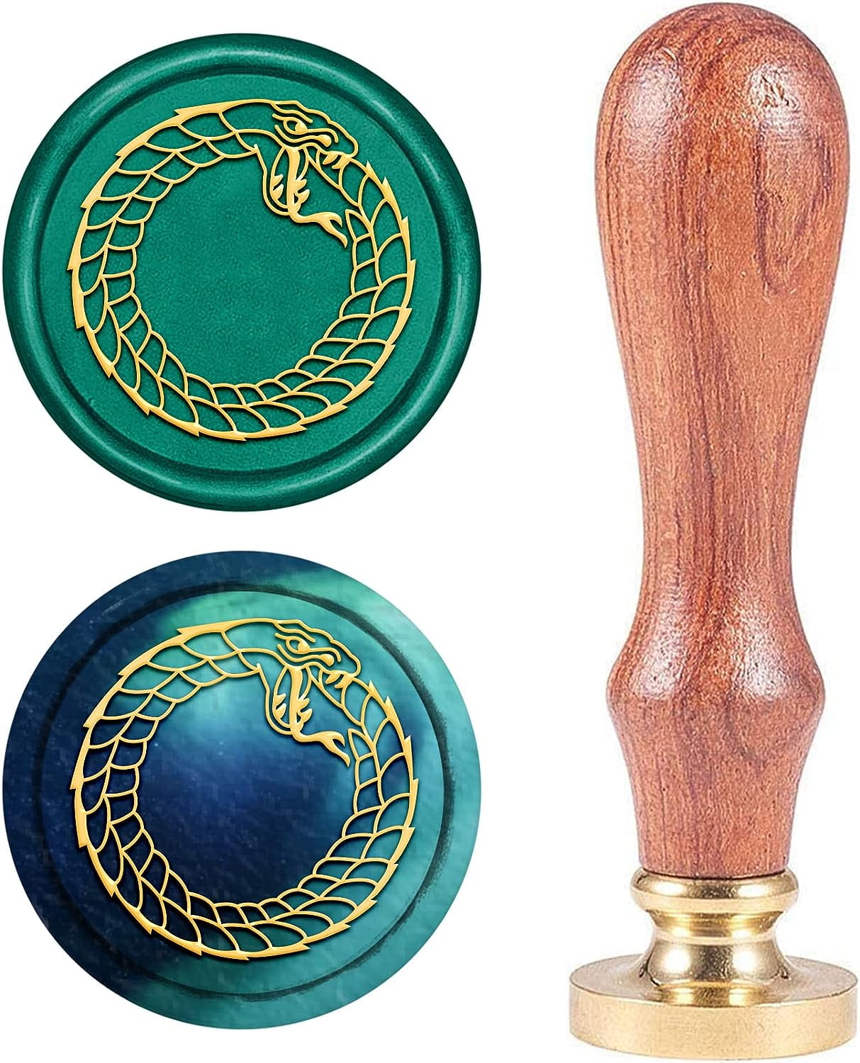 Brand Wood Handle & Brass Head Wax Seal Stamp Snake Ring Pattern 1 inch ...